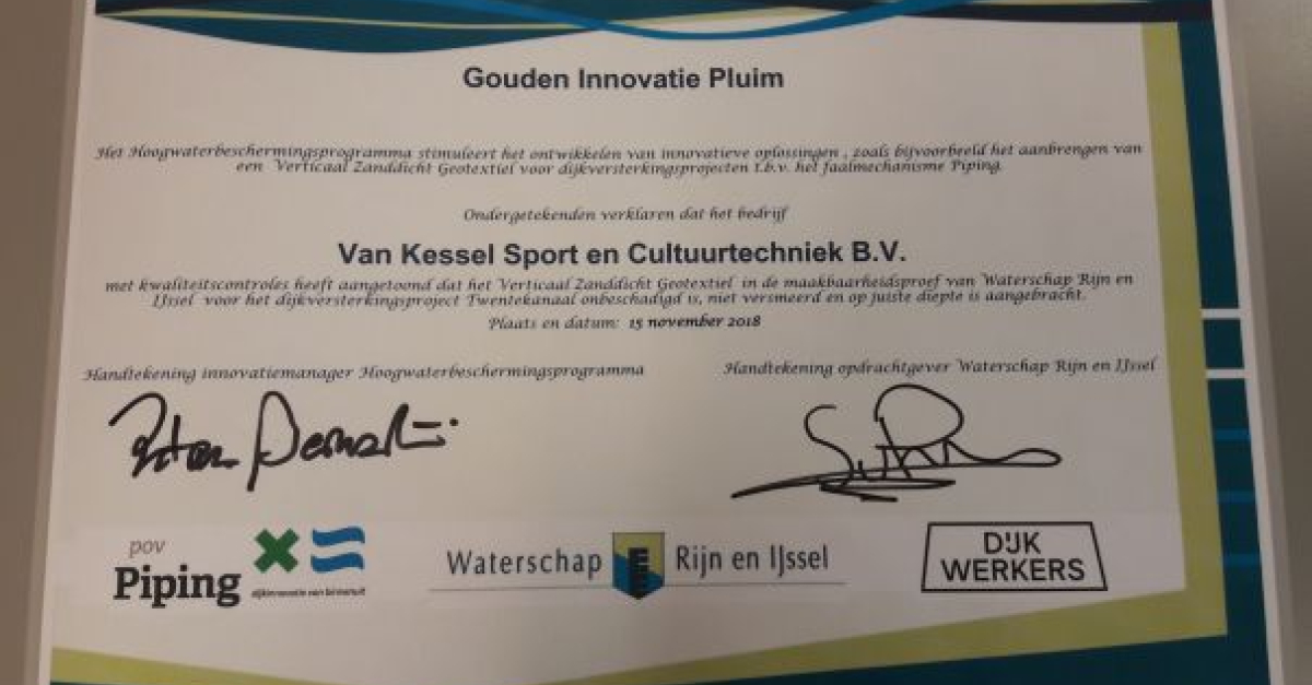 Gouden Innovatie Pluim voor Van Kessel Sport en Cultuurtechniek | Gebr ...